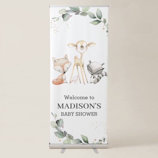 Whimsical Chic Woodland Animal Greenery Welcome Retractable Banner ...
