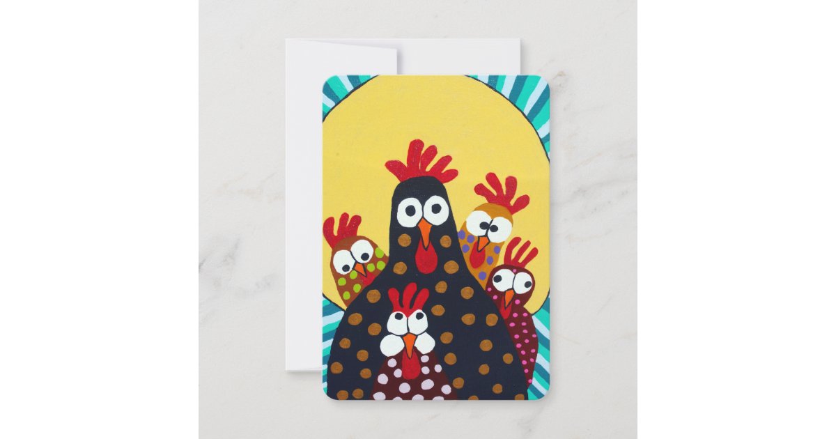 Whimsical Chicken Folk Art Thank You Card | Zazzle