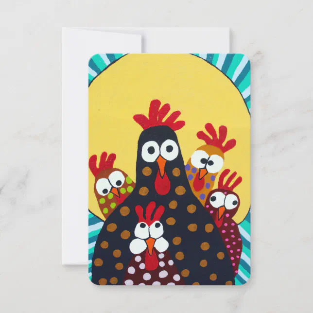 Whimsical Chicken Folk Art Thank You Card | Zazzle