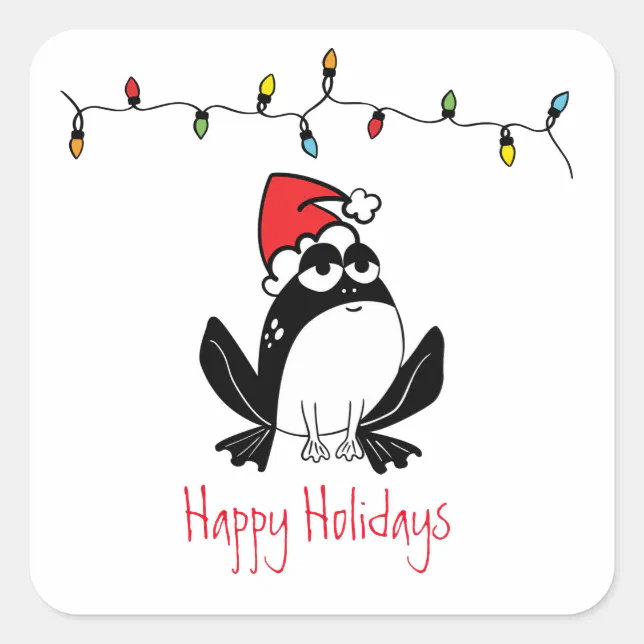 Whimsical Christmas Frog Square Sticker | Zazzle