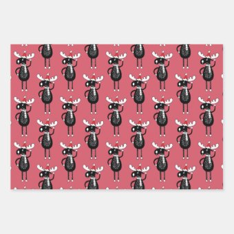 Whimsical Christmas Moose Wrapping Paper Sheets | Zazzle