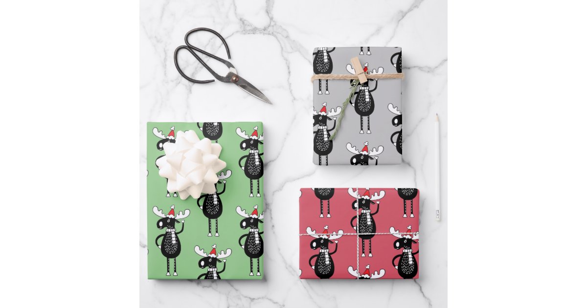 Whimsical Christmas Moose Wrapping Paper Sheets | Zazzle