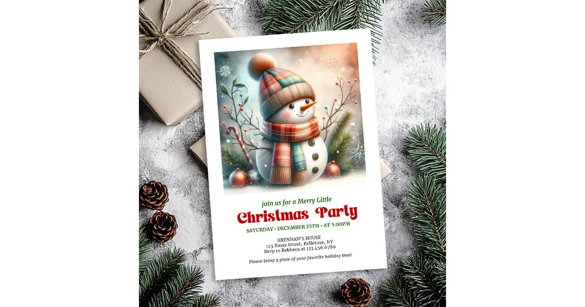Whimsical Christmas snowman invitation editable | Zazzle
