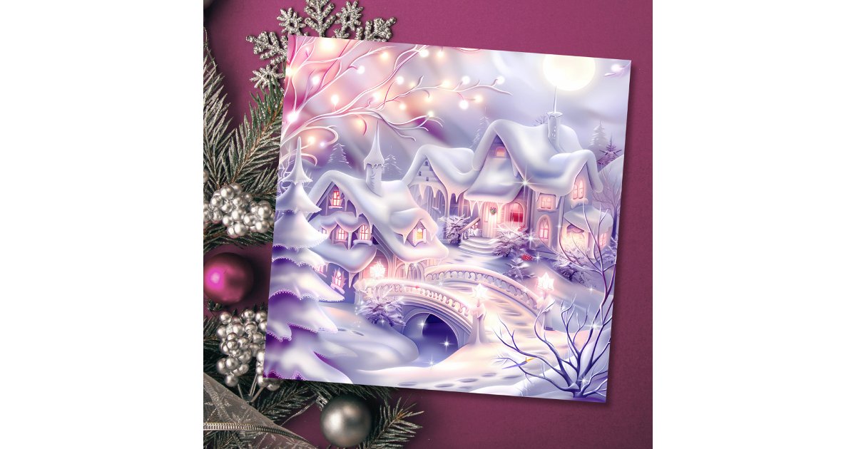 Whimsical Christmas Village Winter Wonderland Holiday Card | Zazzle