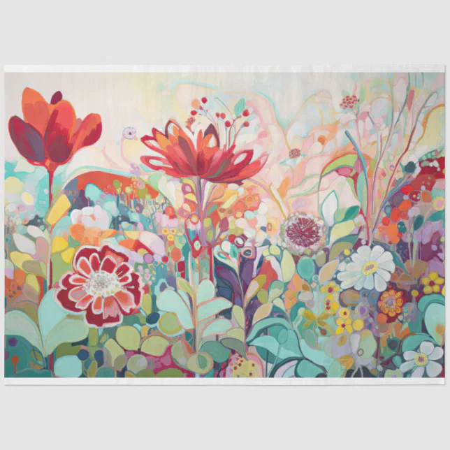 Whimsical Color Flower Abstract Painting Decoupage Tissue Paper | Zazzle