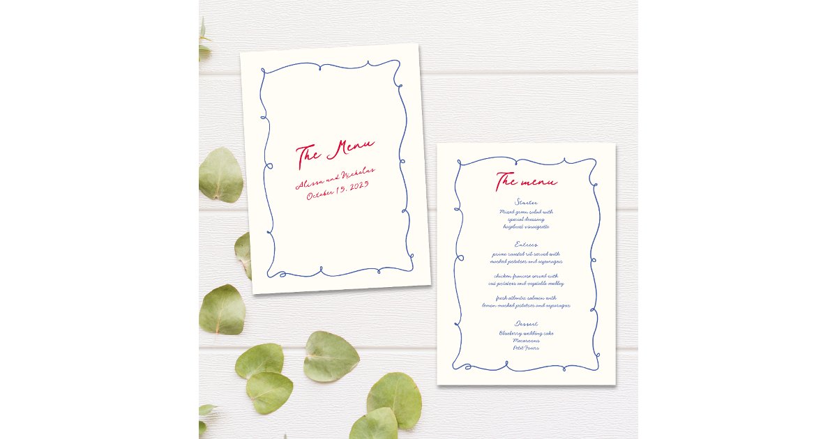 Whimsical Colorful Wavy Border & Script Wedding Menu | Zazzle