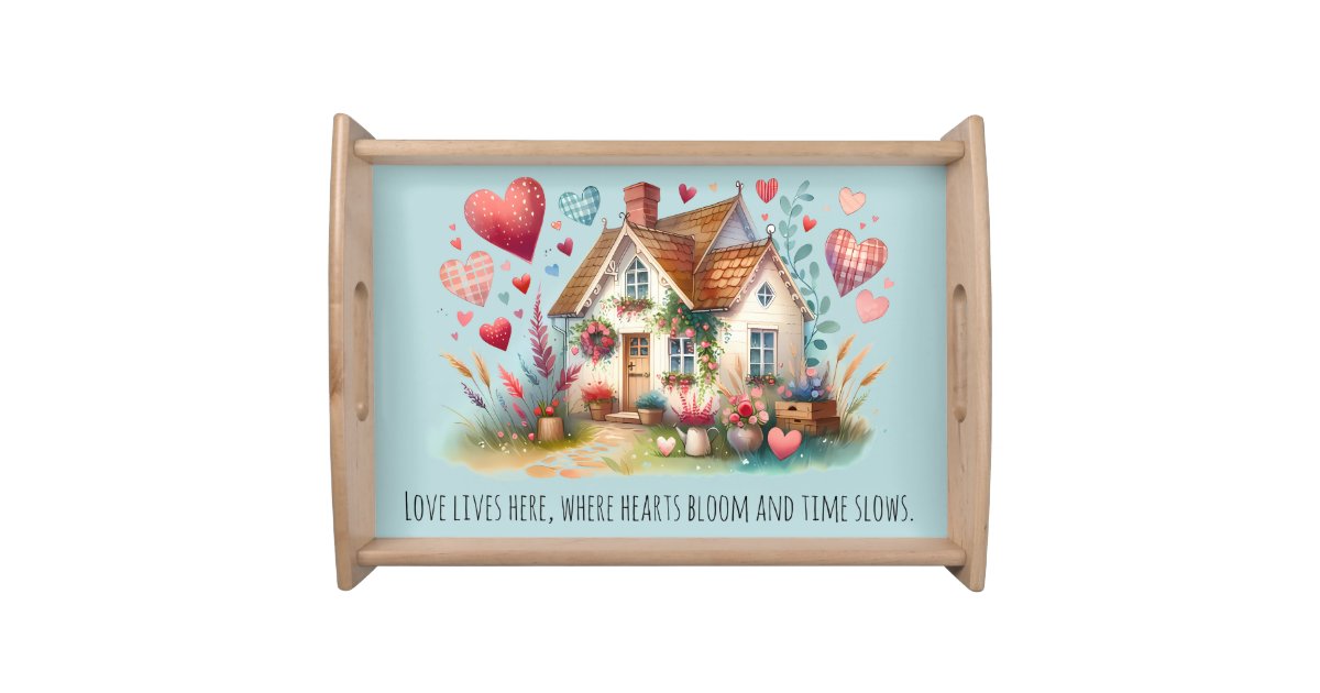 Whimsical Cottagecore Heart House Art Serving Tray | Zazzle