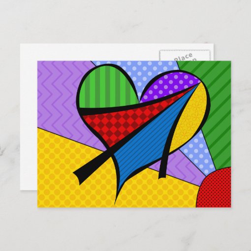 Whimsical Cubism Heart Postcard with Background | Zazzle