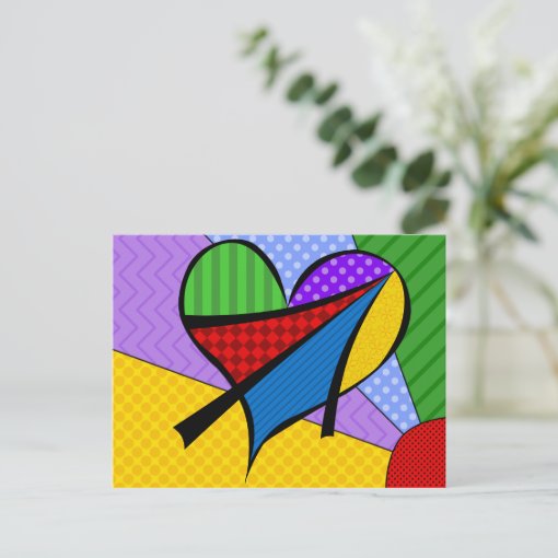 Whimsical Cubism Heart Postcard with Background | Zazzle
