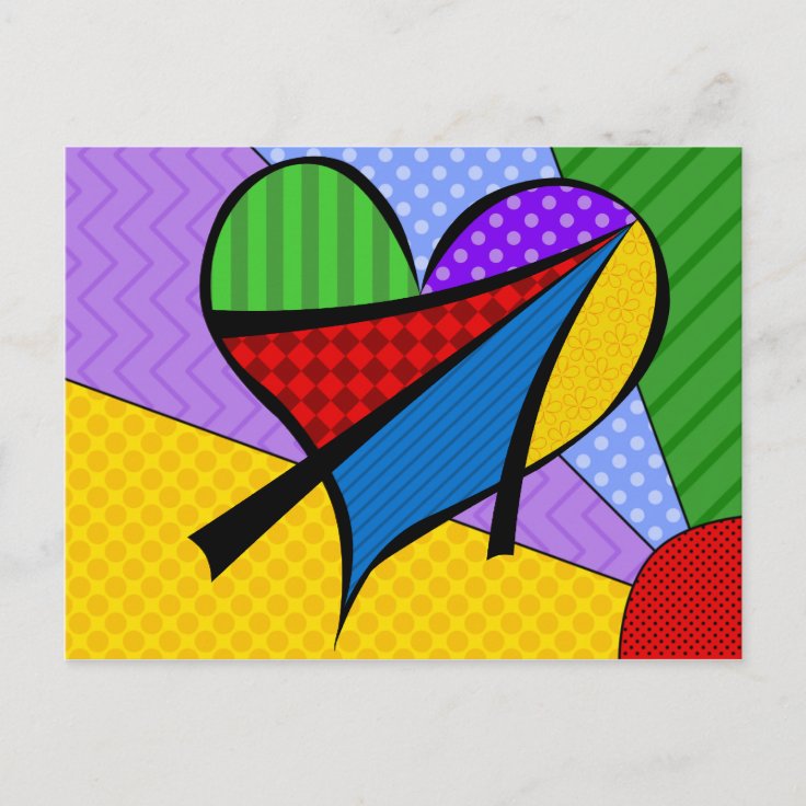 Whimsical Cubism Heart Postcard with Background | Zazzle