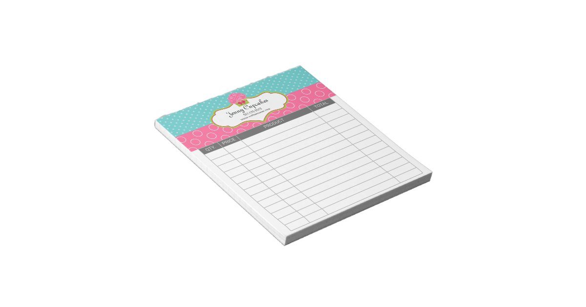 Whimsical Cupcake Bakery Receipts Notepad | Zazzle