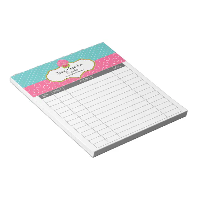 Whimsical Cupcake Bakery Receipts Notepad | Zazzle