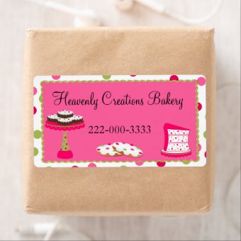 Whimsical Custom Pink & Green Bakery Label | Zazzle
