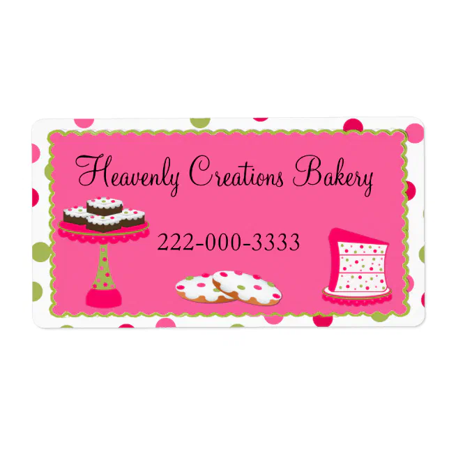Whimsical Custom Pink & Green Bakery Label | Zazzle