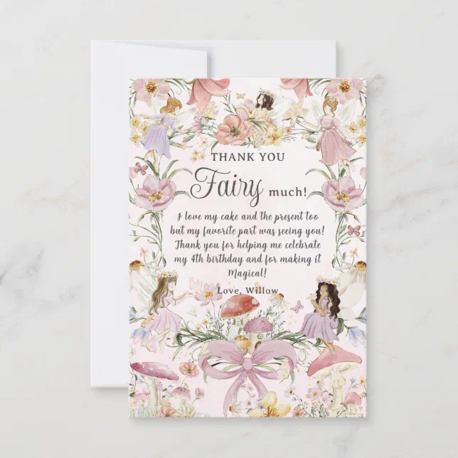 Whimsical Cute Fairies Birthday Wildflower Garden Thank You Card | Zazzle