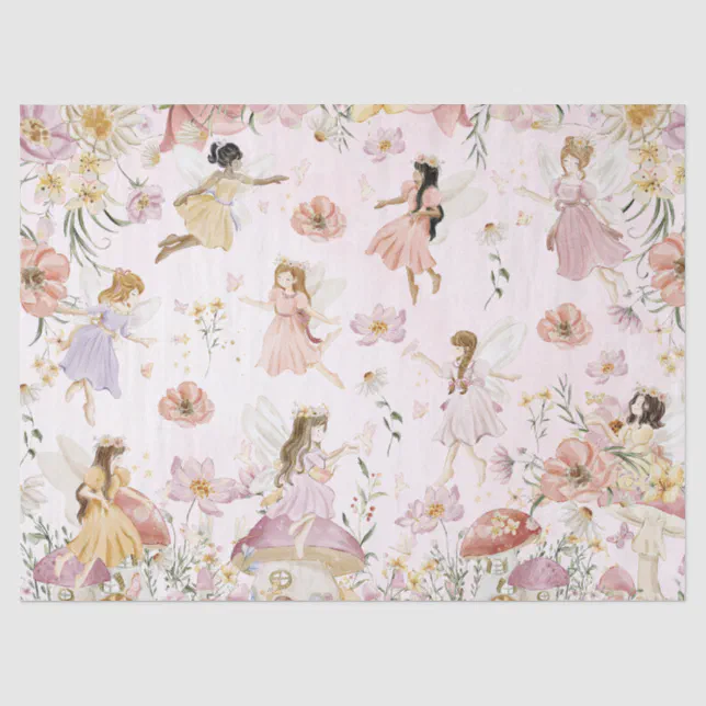 Whimsical Cute Fairies Wildflower Garden Meadow Tissue Paper | Zazzle