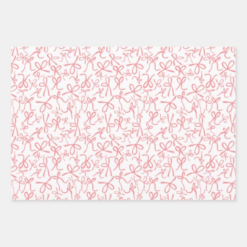 Whimsical Cute Pink Bows Pattern Girly Gift Wrapping Paper Sheets | Zazzle