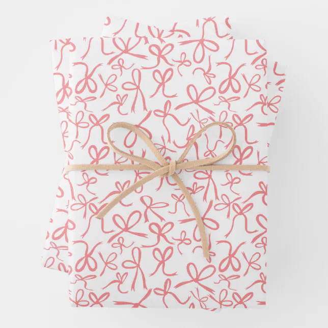Whimsical Cute Pink Bows Pattern Girly Gift Wrapping Paper Sheets | Zazzle