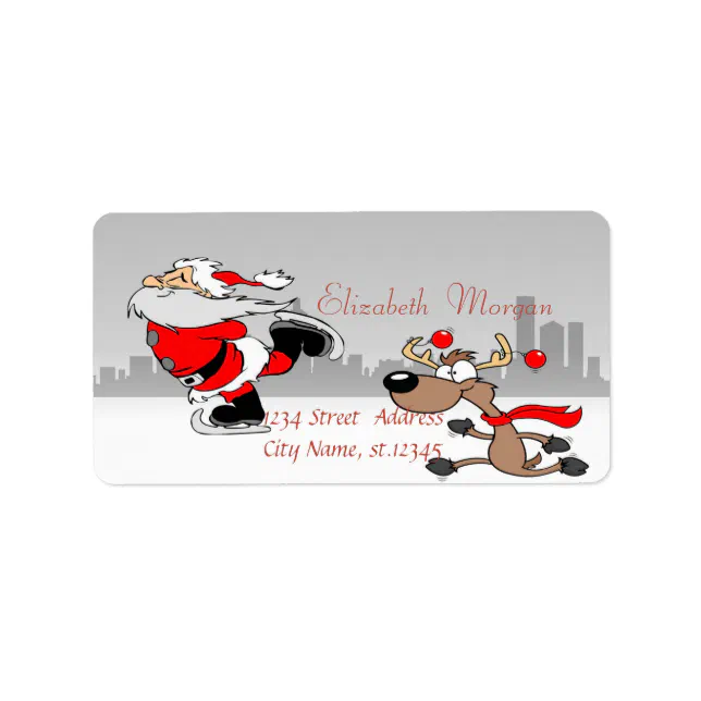 Whimsical Cute Santa Claus, Reindeer Christmas Label | Zazzle