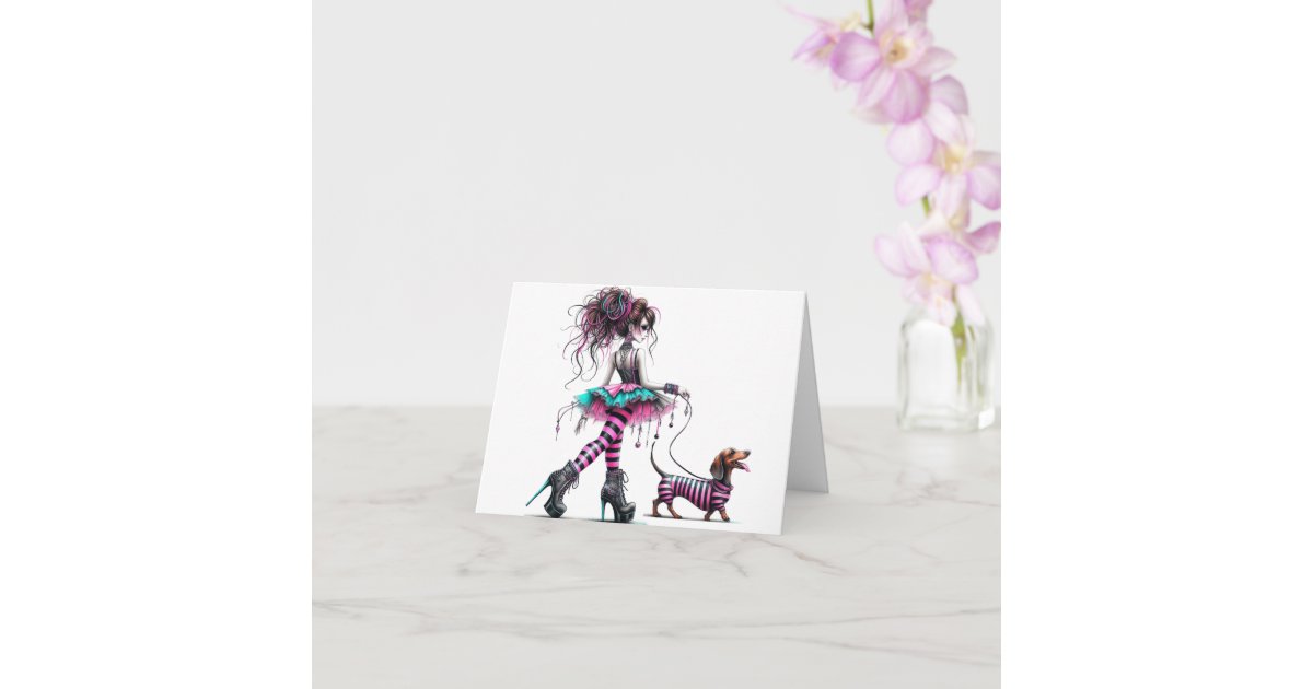 Whimsical Dachshund Gothic Style Card | Zazzle