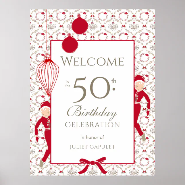 Whimsical Damask Pattern 50th Birthday Welcome Poster | Zazzle