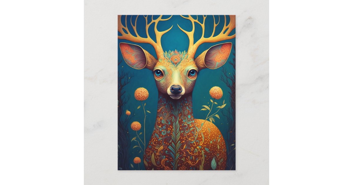 Whimsical Deer Fantasy Art Postcard | Zazzle