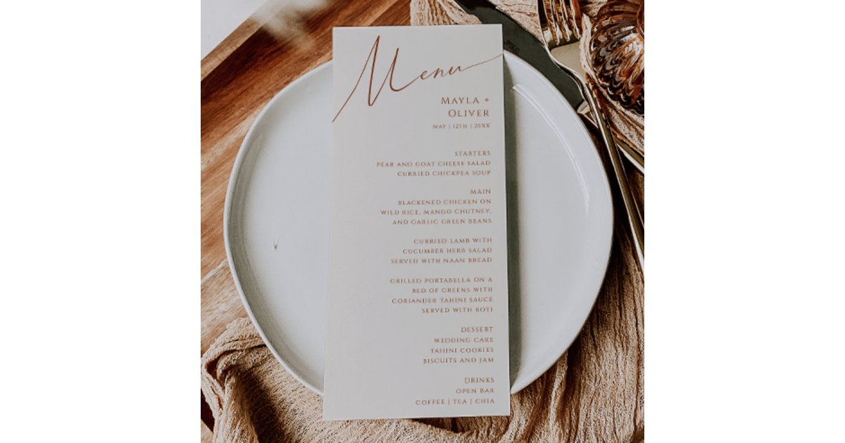 Whimsical Desert | Beige Wedding Dinner Menu | Zazzle