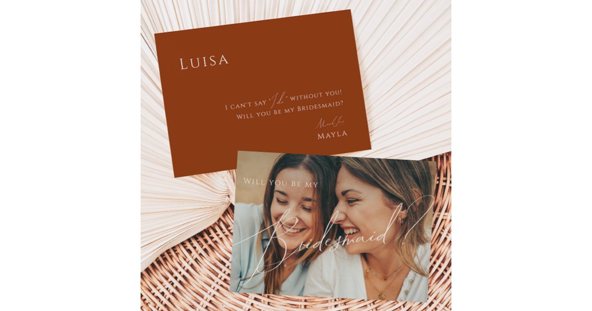 Whimsical Desert Rust Faded Photo Bridesmaid Card | Zazzle