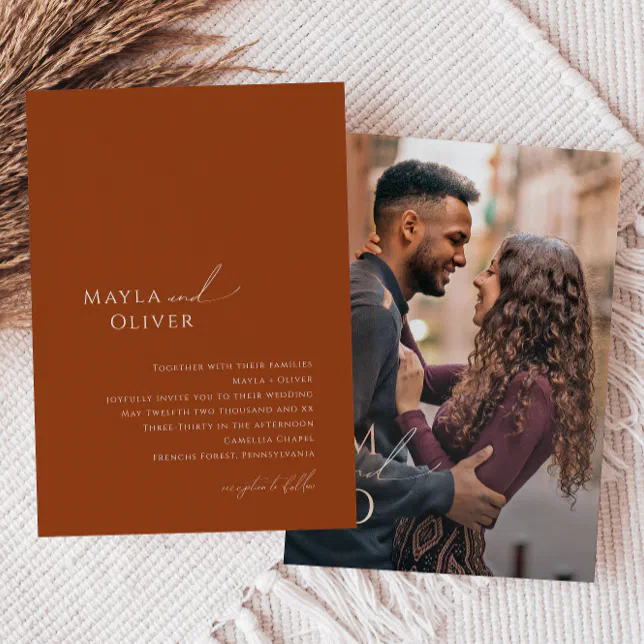Whimsical Desert | Rust Monogram Photo Wedding Invitation | Zazzle