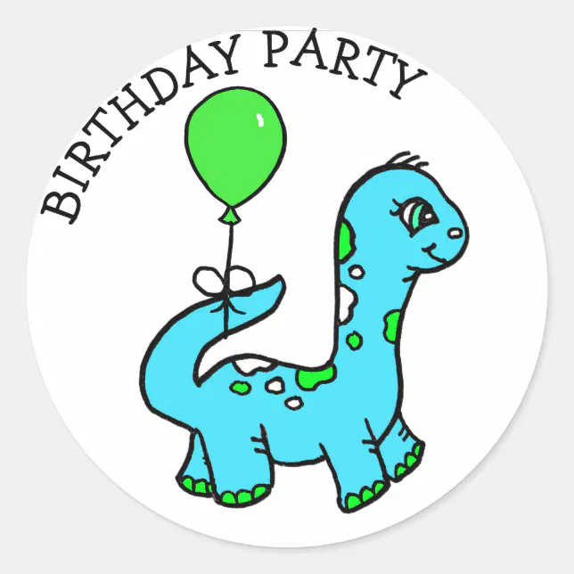 Whimsical Dinosaur Birthday Party Classic Round Sticker | Zazzle