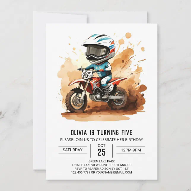 Whimsical Dirt Wheels Motorcycle Birthday Invitation | Zazzle