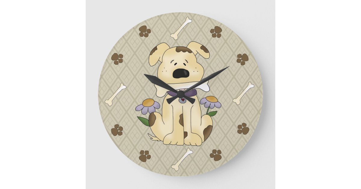 Whimsical Dog with Bone Wall Clock | Zazzle