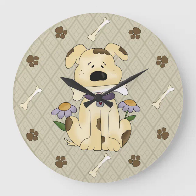 Whimsical Dog with Bone Wall Clock | Zazzle