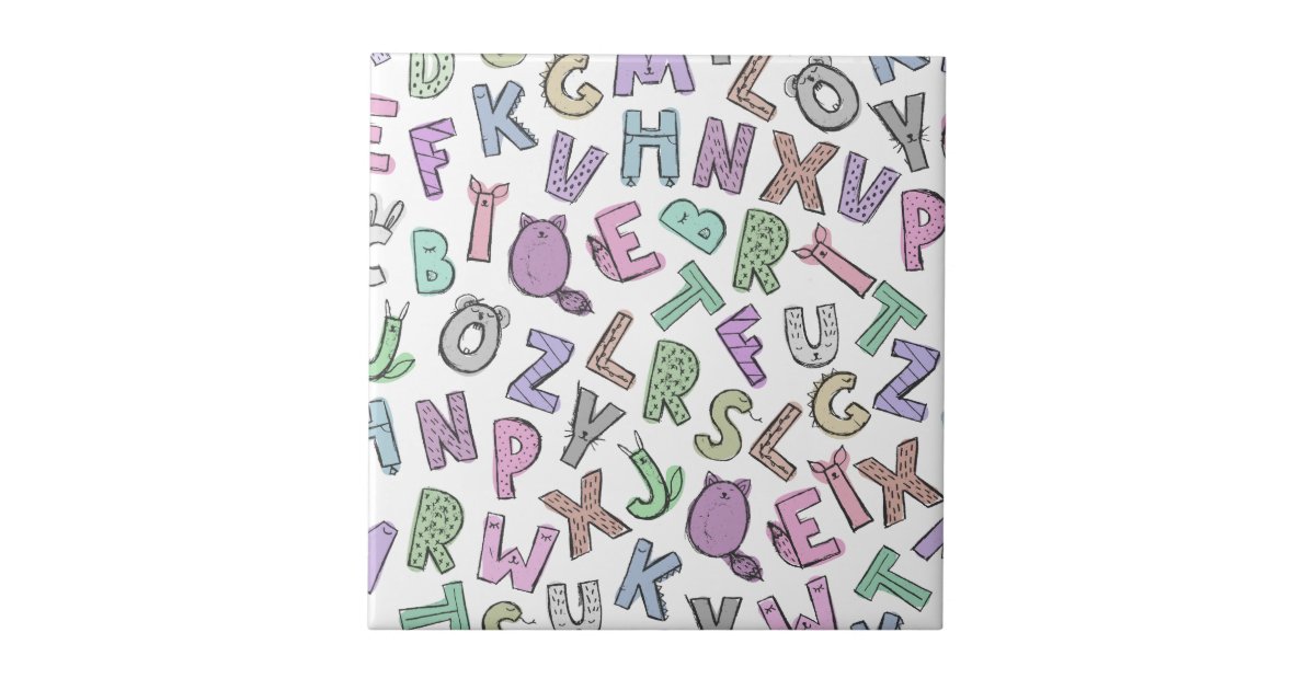 Whimsical doodle alphabet letters ceramic tile | Zazzle