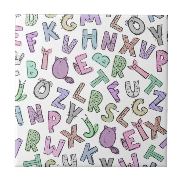 Whimsical doodle alphabet letters ceramic tile | Zazzle