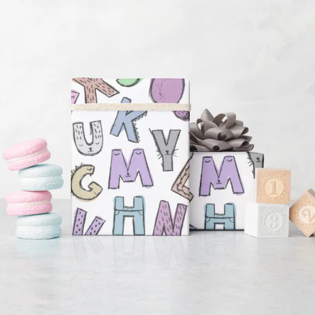 Whimsical doodle alphabet letters wrapping paper | Zazzle