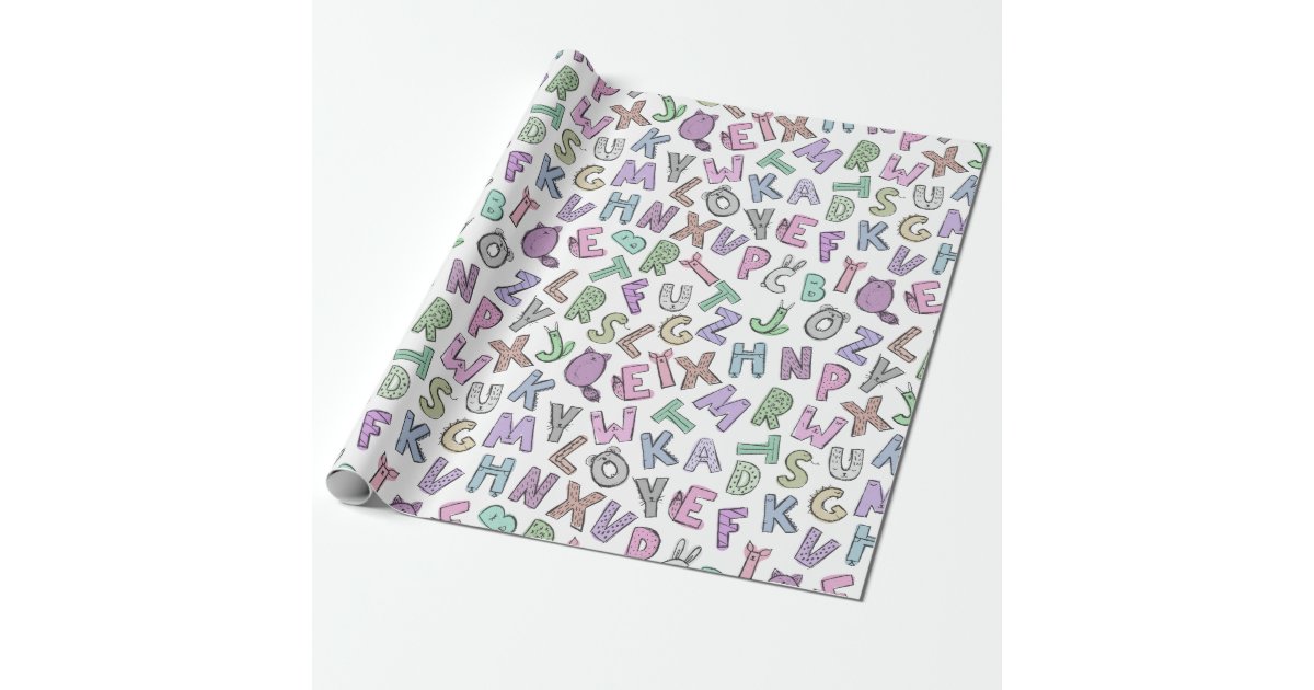 Whimsical doodle alphabet letters wrapping paper | Zazzle