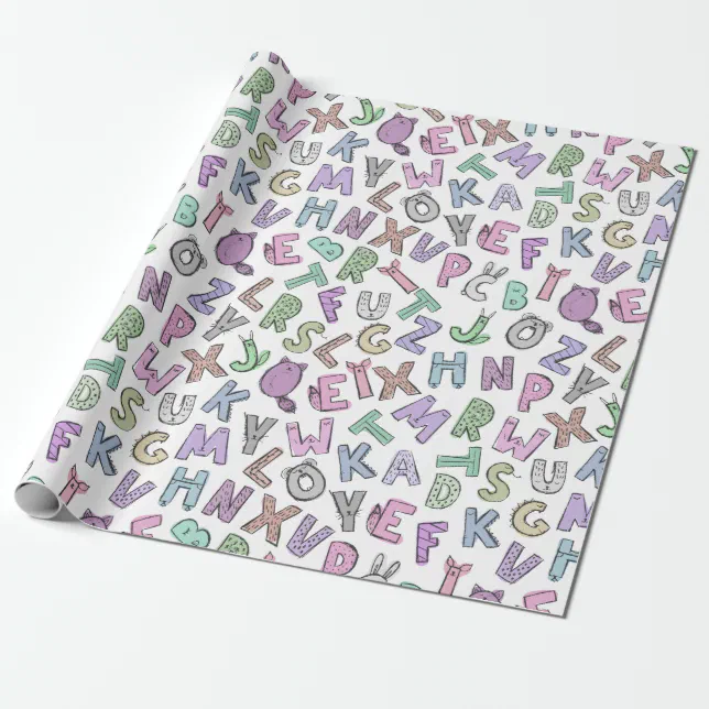 Whimsical doodle alphabet letters wrapping paper | Zazzle