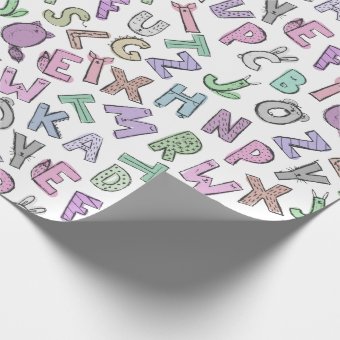 Whimsical doodle alphabet letters wrapping paper | Zazzle