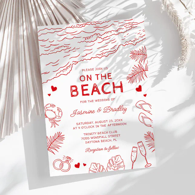 Whimsical Doodle Beach Wedding Invitation | Zazzle