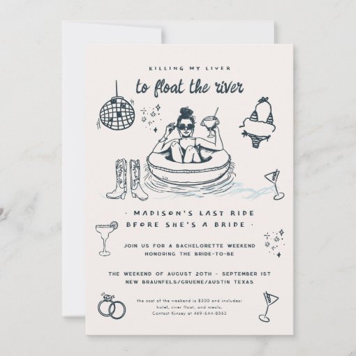Whimsical Doodle River Float Bachelorette Weekend Invitation | Zazzle