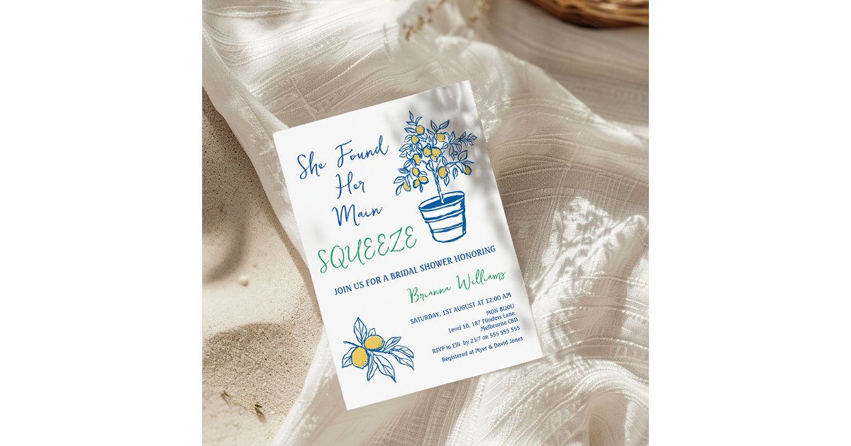 Whimsical Drawn Main Squeeze Lemon Bridal Shower Invitation | Zazzle