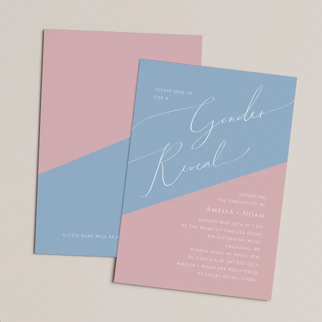 Whimsical Dusty Blue/Rose Baby Gender Reveal Invitation | Zazzle