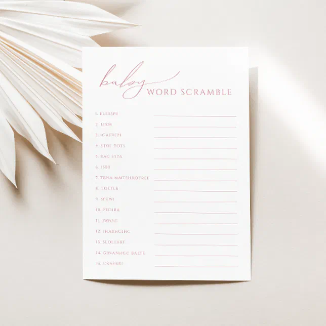 Whimsical Dusty Rose Baby Word Scramble Card | Zazzle