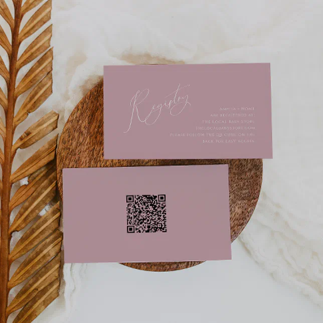 Whimsical Dusty Rose QR Code Baby Registry Enclosure Card | Zazzle