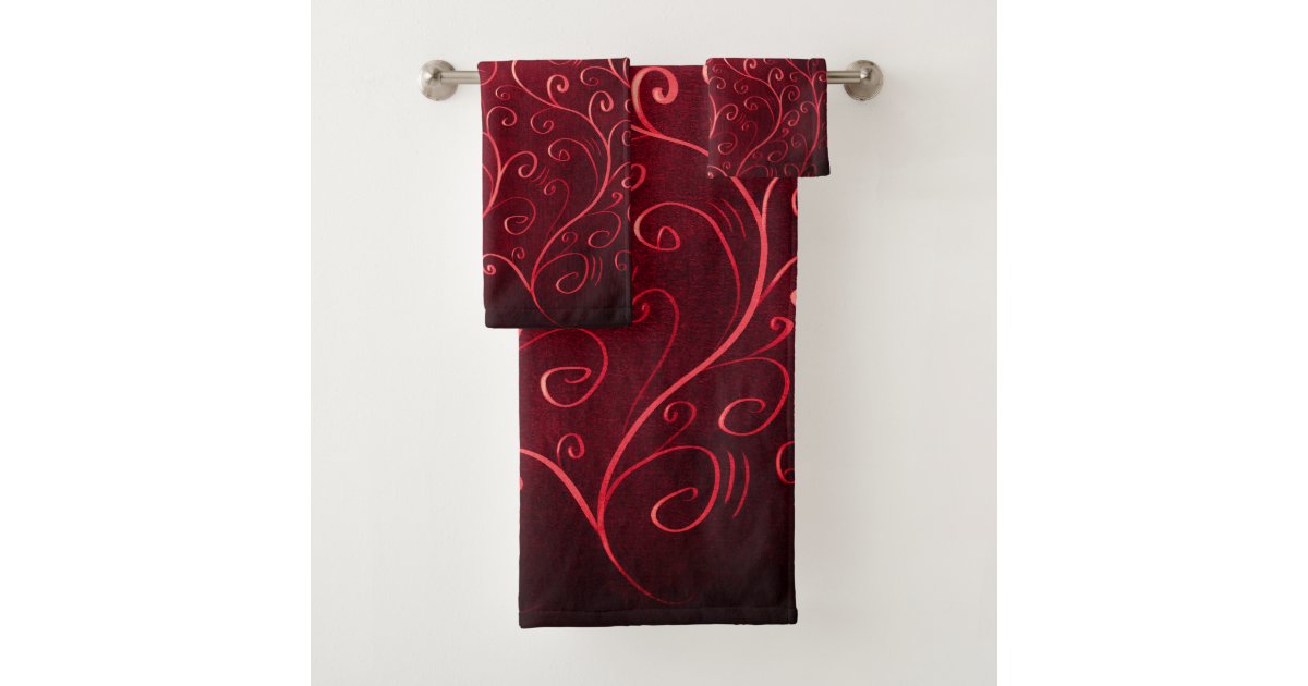 Whimsical Elegant Textured Red Swirl Pattern Bath Towel Set | Zazzle