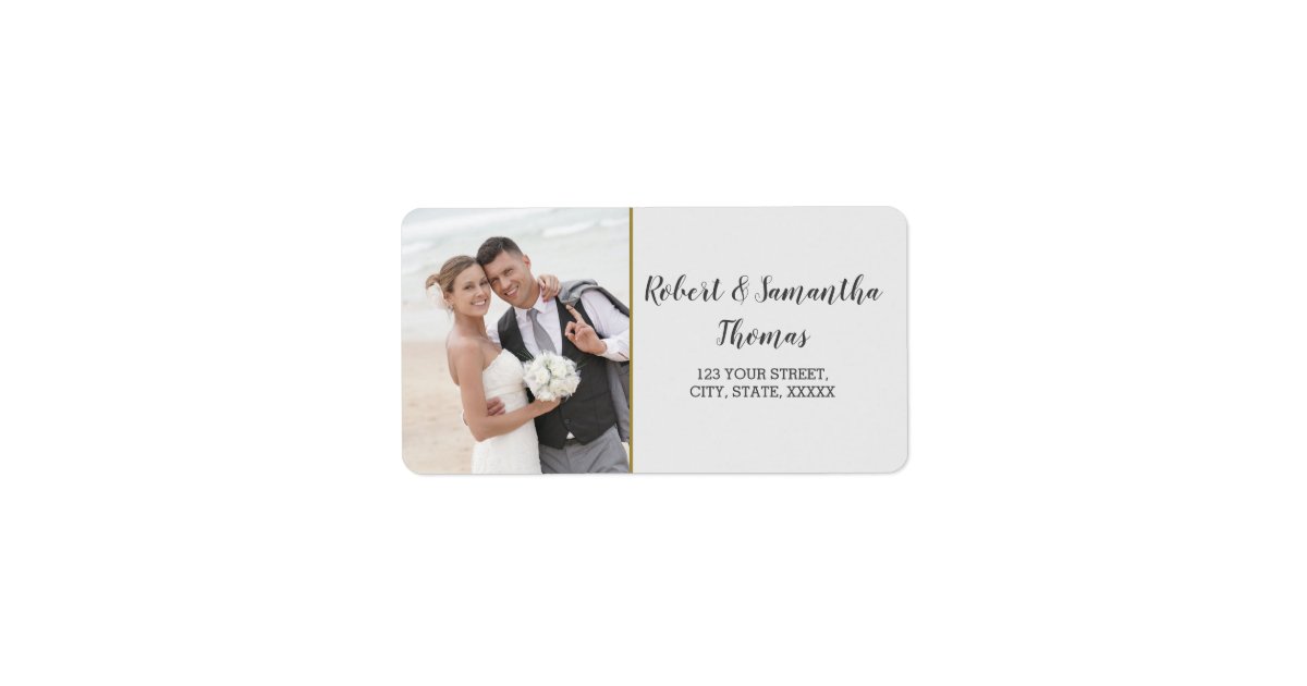 Whimsical Faded Photo Calligraphy Wedding Label | Zazzle
