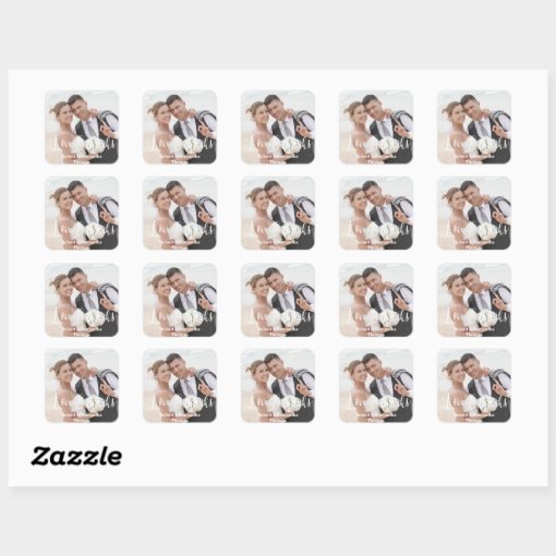 Whimsical Faded Photo Calligraphy Wedding Square Sticker | Zazzle