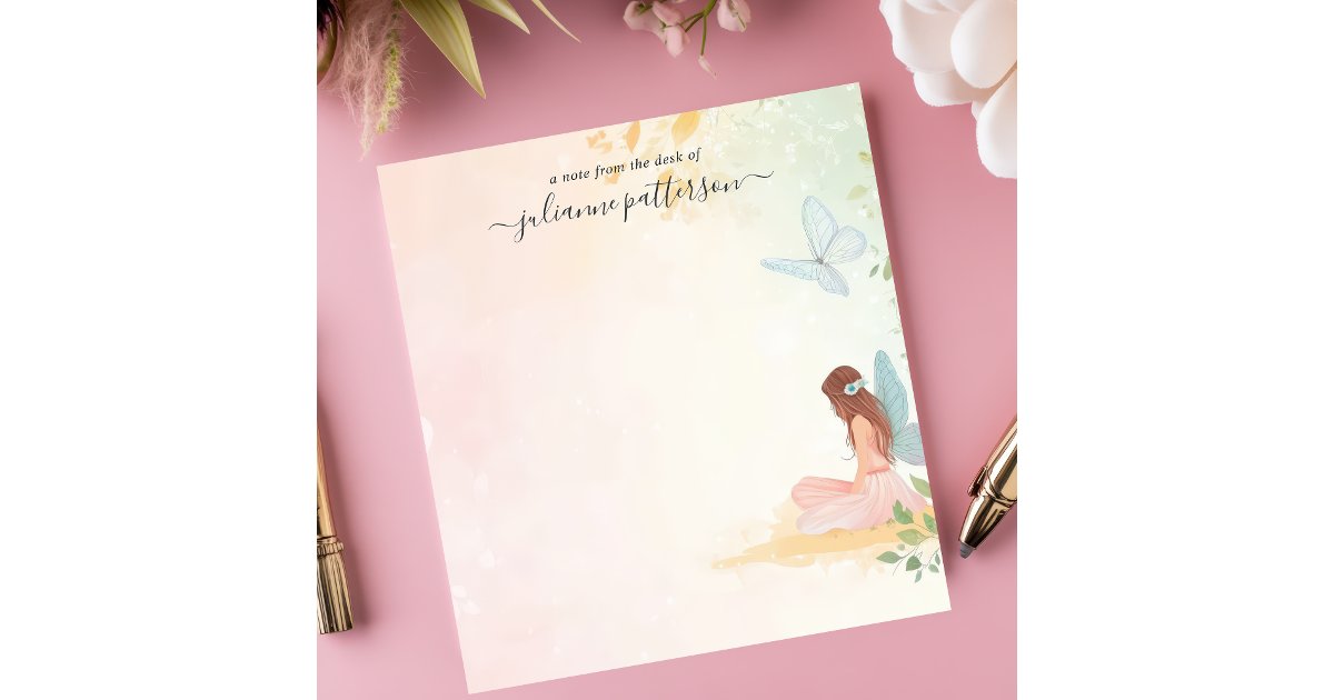 Whimsical Fairy Butterfly Garden Personalized Name Notepad | Zazzle