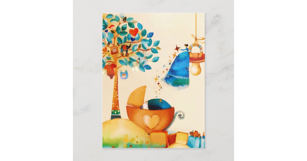 Whimsical Fairy Congratulations Newborn Baby Postcard | Zazzle